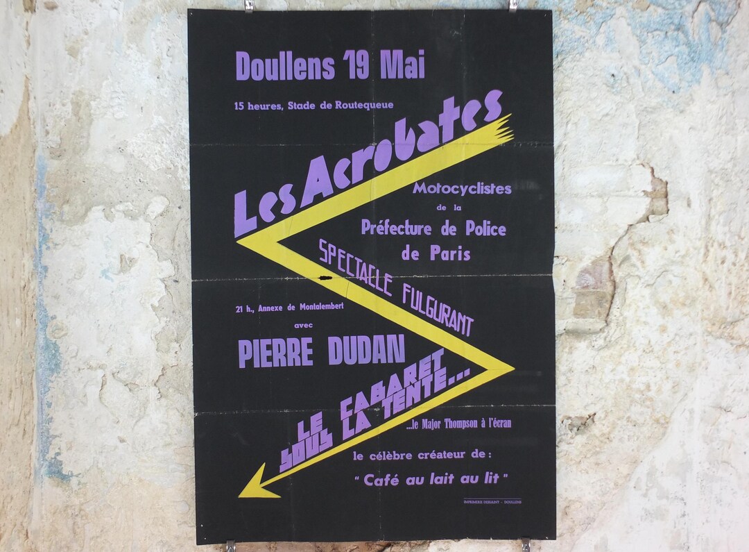 1960s Motorcycle Acrobatics Poster, Les Acrobates, Doullens France ...