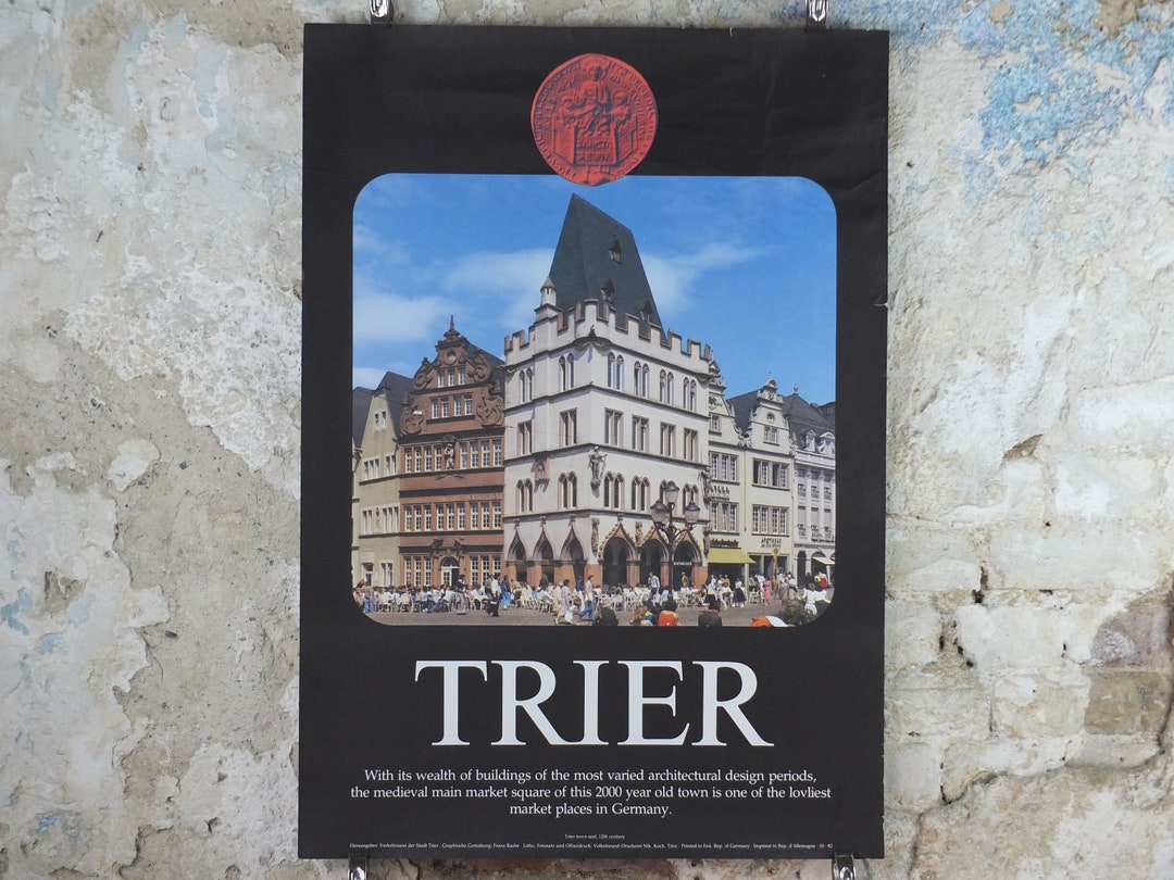 1970s Trier Travel Poster, Medieval Market Square, Germany, Deutschland ...