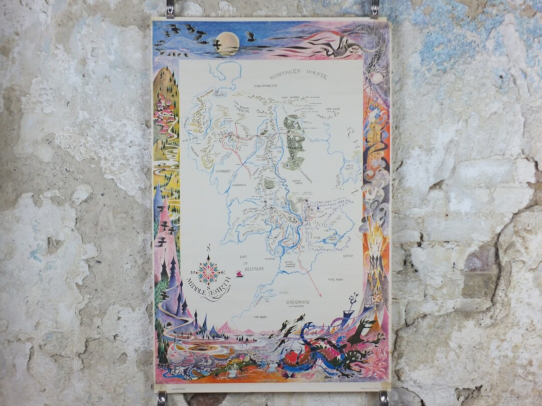 1969 Middle Earth Map Poster, by Barbara Remington Brem, J.R.R. Tolkien ...