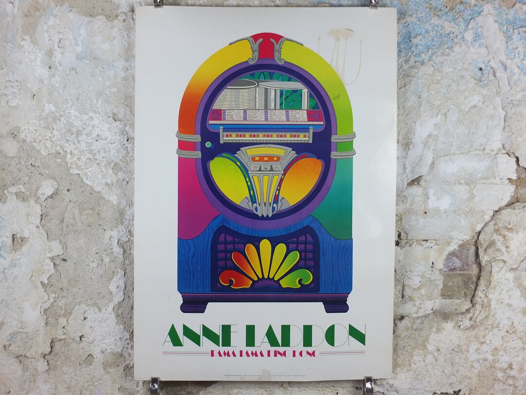 1982 Wurlizter Jukebox Poster, Anne Laddon Rama Lama Ding Dong, Colourful Retro Advertising ...