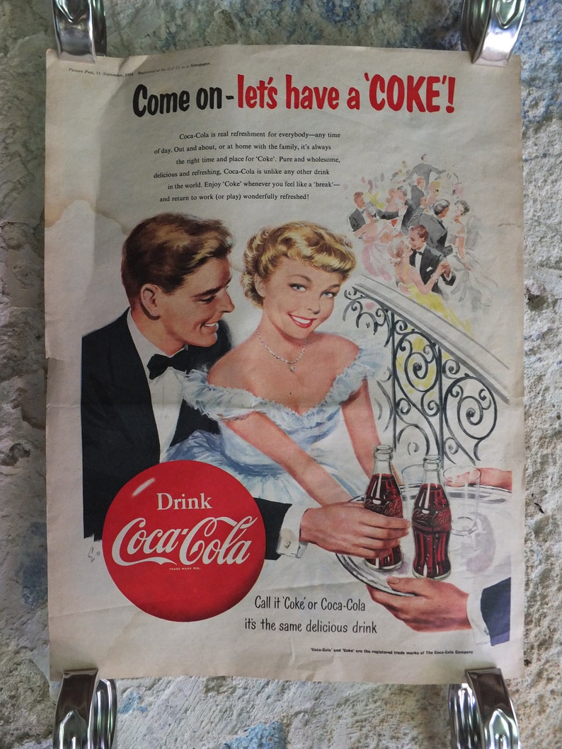 Original Vintage Cocacola Coke Poster Advertising Coca Cola Beverage ...