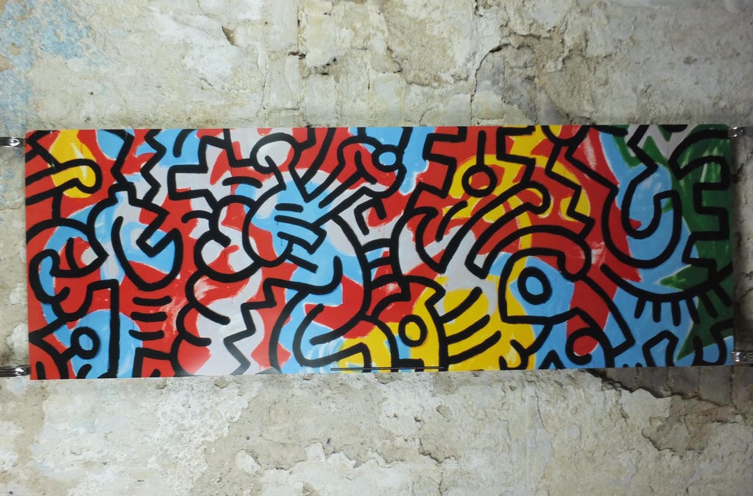 1987 Keith Haring Poster, Rainbow Untitled 1987, Long Poster With Black ...