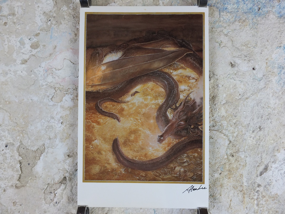 Signed 1997 Smaug Poster, by Alan Lee, Under the Lonely Mountain From ...