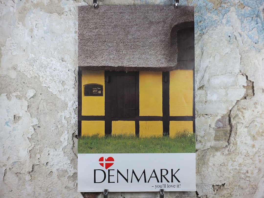 1970s Denmark Travel Poster, Denmark - You'll Love It, Old Yellow ...