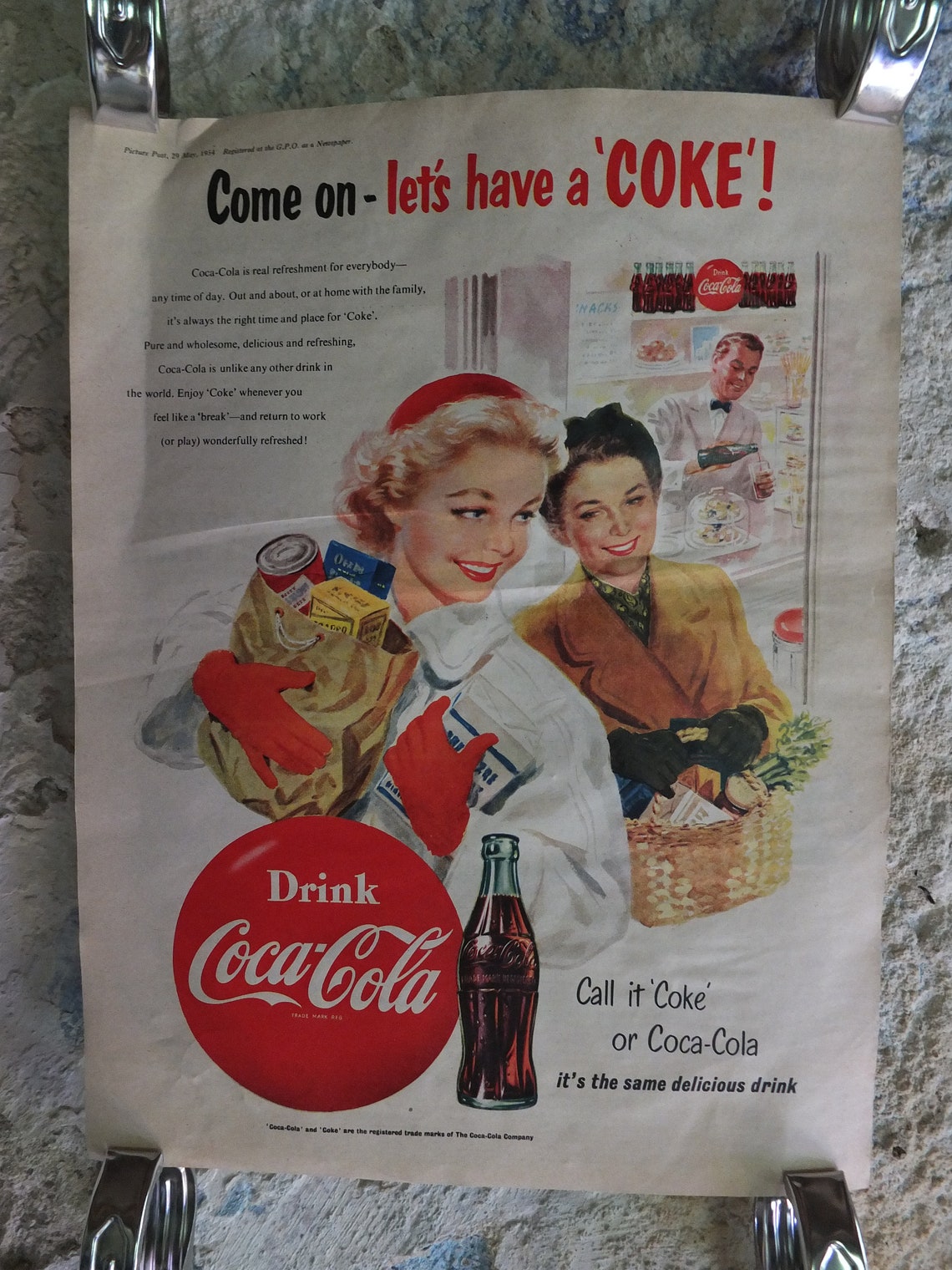 Original Vintage Cocacola Coke Poster Advertising Coca Cola Beverage ...