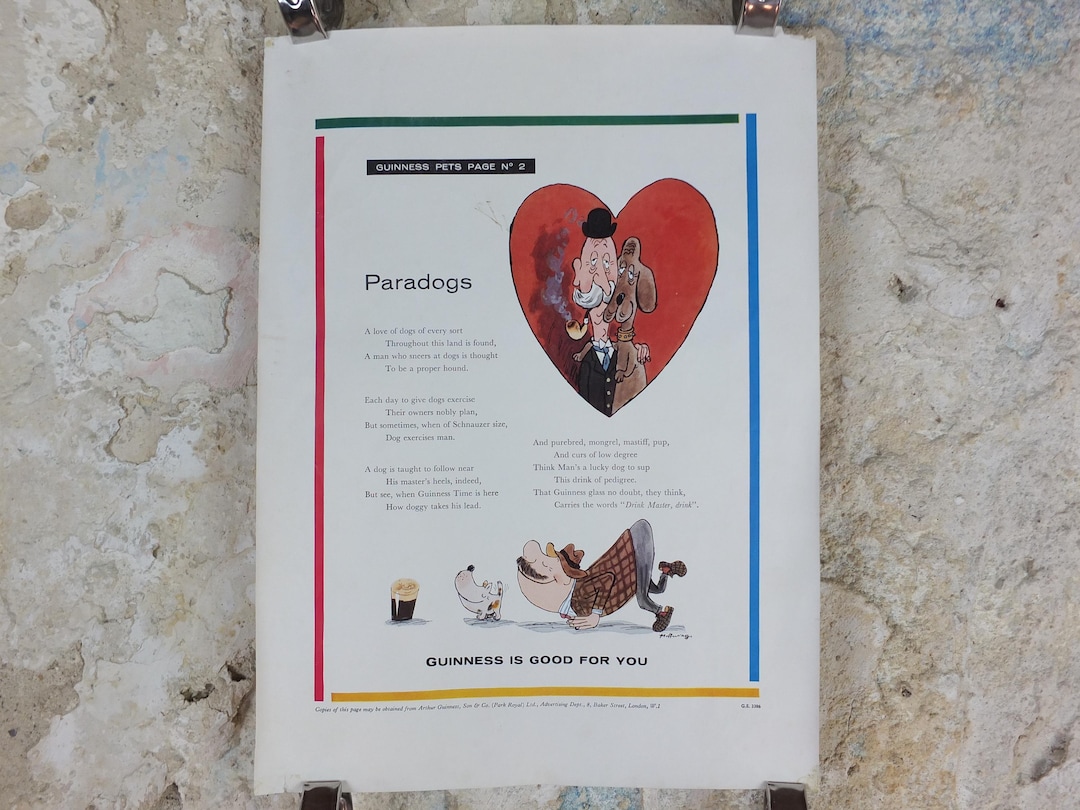 1961 Guinness Dog Poster, Paradogs, Guinness Pet Page, Mans Best Friend ...