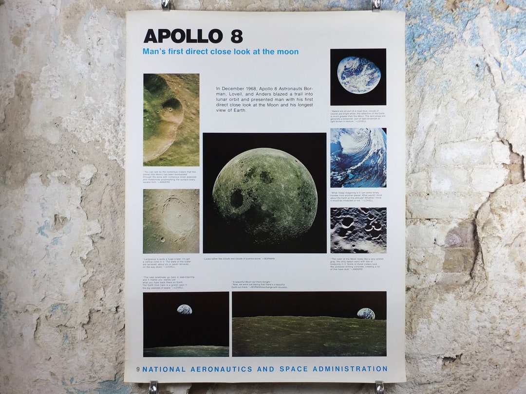 1969 NASA Apollo 8 Poster, Man's First Direct Close Look at the Moon ...
