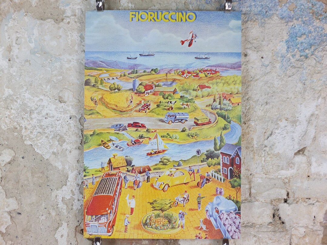 1974 Fiorucci Rare Poster, Fioruccino, Italian Town, River Out to the ...