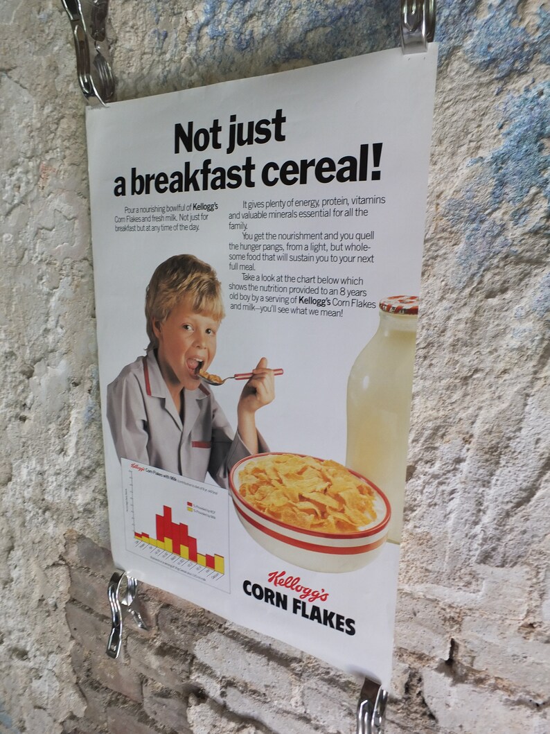 Original Vintage Kelloggs Cornflakes Poster Breakfast Cereal Fibre Milk ...