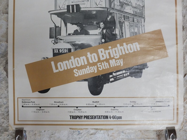 Original Vintage British London to Brighton Double Decker Bus Poster ...