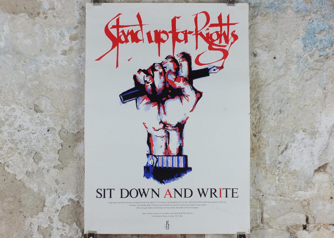 1980s Amnesty International Poster, Stand up for Rights, Sit Down and ...