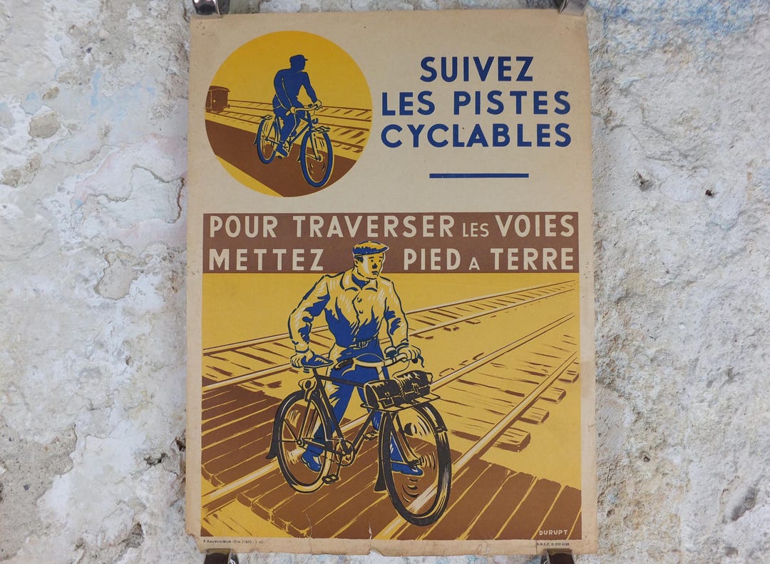 1950s SNCF Cycle Safety Poster, Follow the Cycle Paths, by Durupt ...