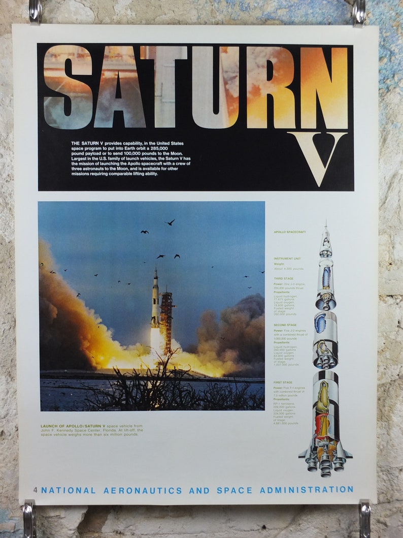 1969 NASA Apollo Saturn V Poster the Launch Rocket Used in - Etsy