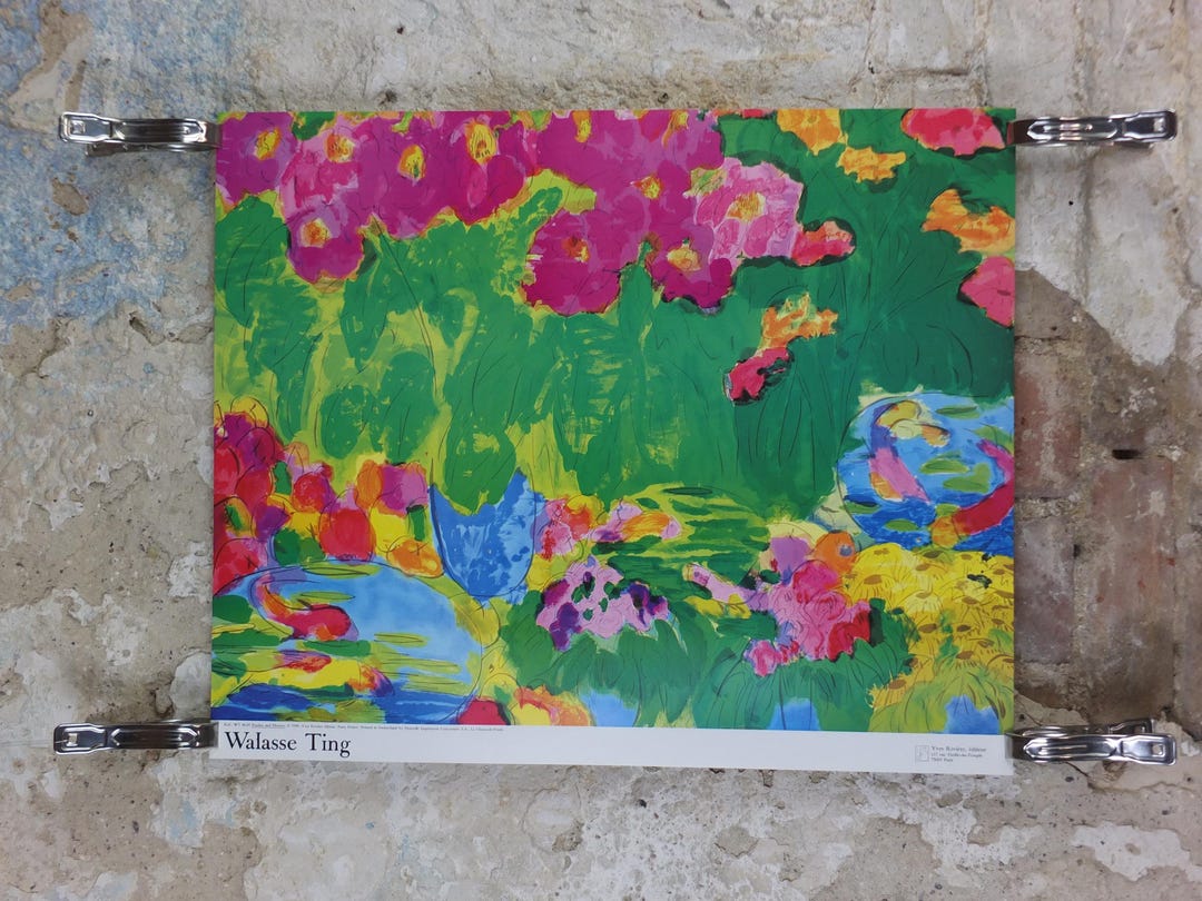 1990 Walasse Ting Poster, Peaches and Flowers, Summer Garden, Colourful ...