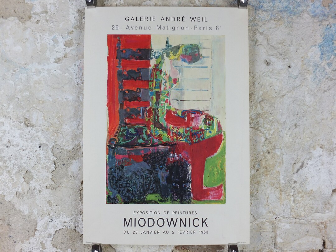 1963 Miodownick Poster, Colourful Abstract Painting of a Woman on a ...