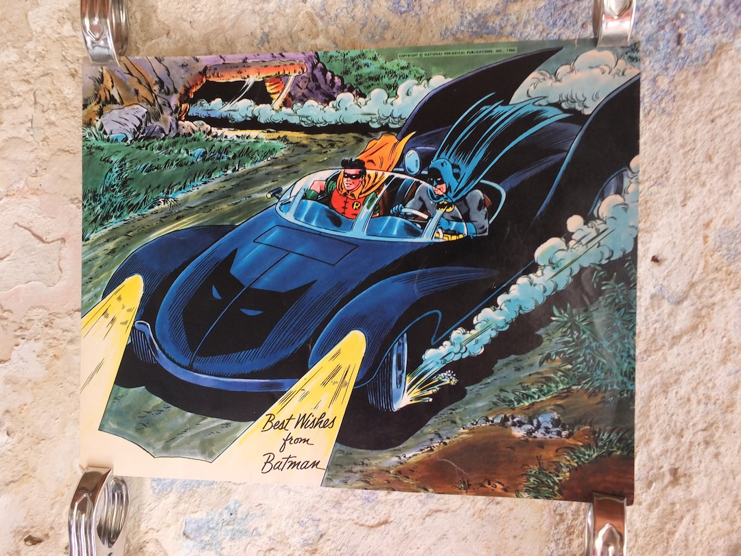 Original Vintage Comic DC Batman and Robin Batmobile Batcave Hero ...