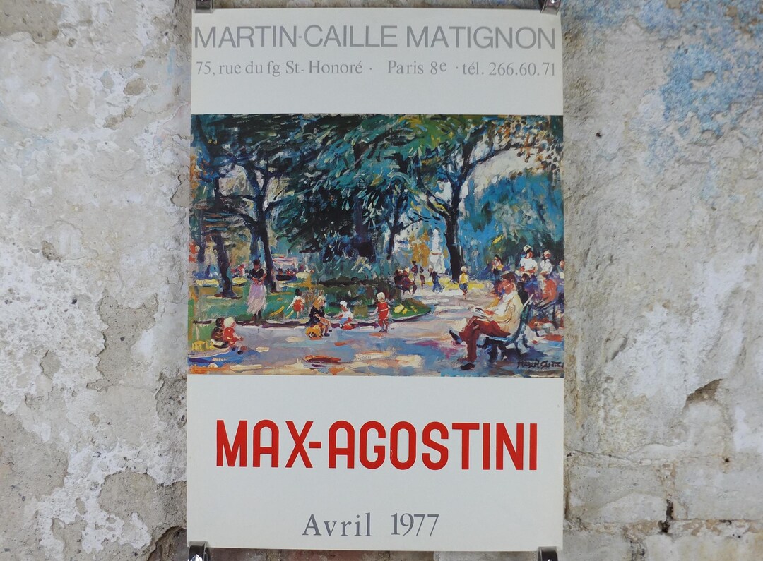 1977 Max Agostini Poster, a Bustling and Busy Scene of a French Park in ...