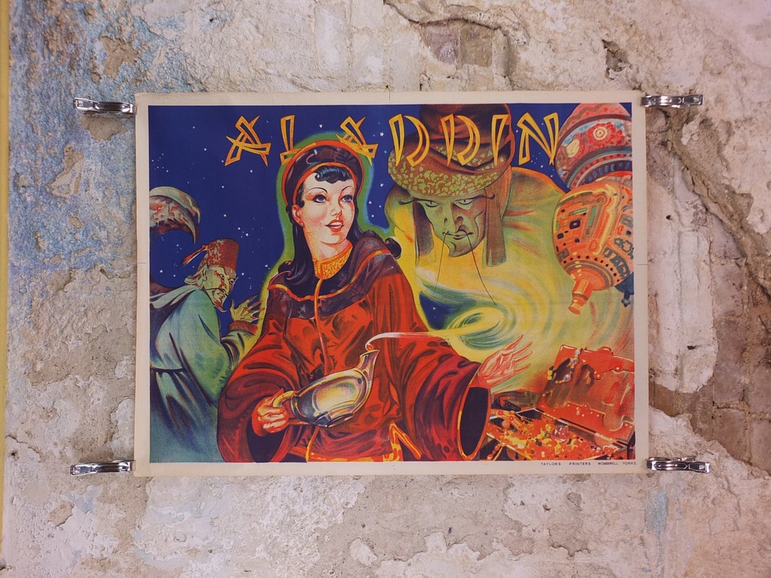 1930s Aladdin Pantomime Poster, Panto Theatre From Taylors of Wombwell ...