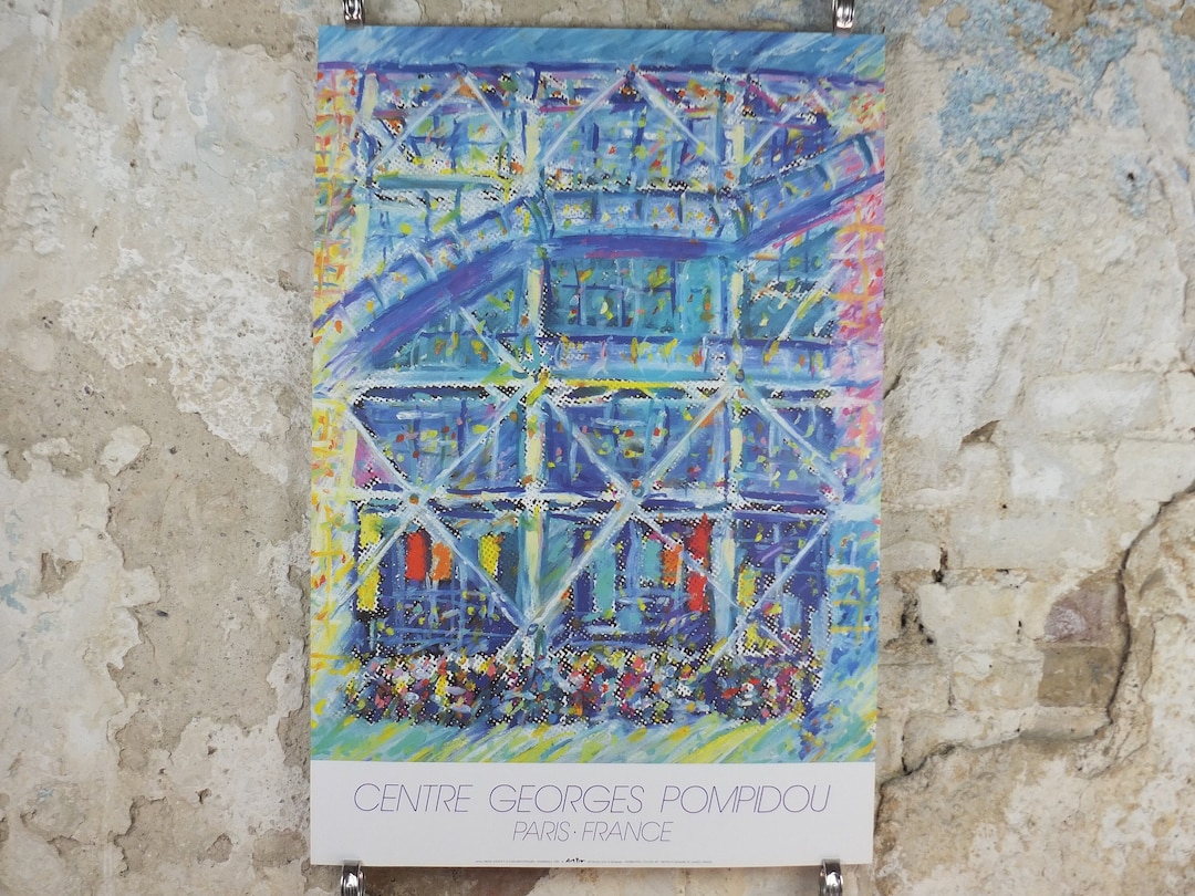 1989 Centre Georges Pompidou Poster, Paris France, 80s Fluoro Pop Art ...