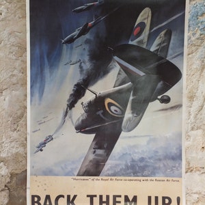 Vintage British WW2 Back Them up Spitfire Hurricane Propaganda Poster ...