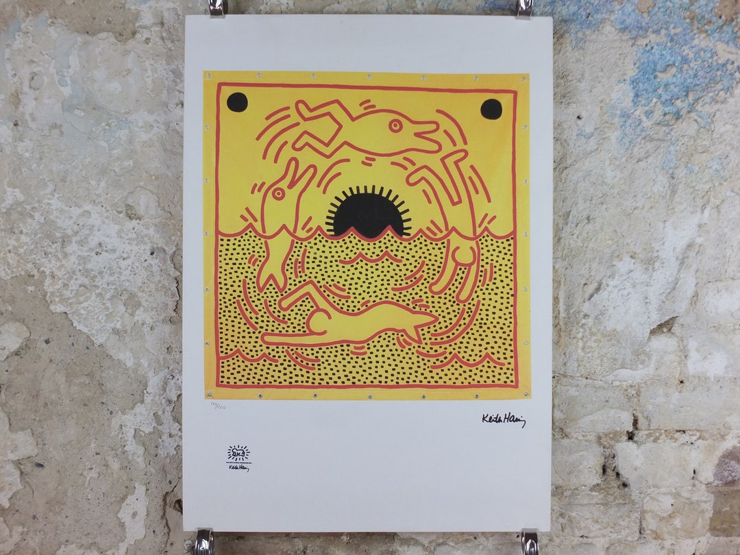 1990 Keith Haring Poster, Untitled 1983, Dolphins Water, Limited ...