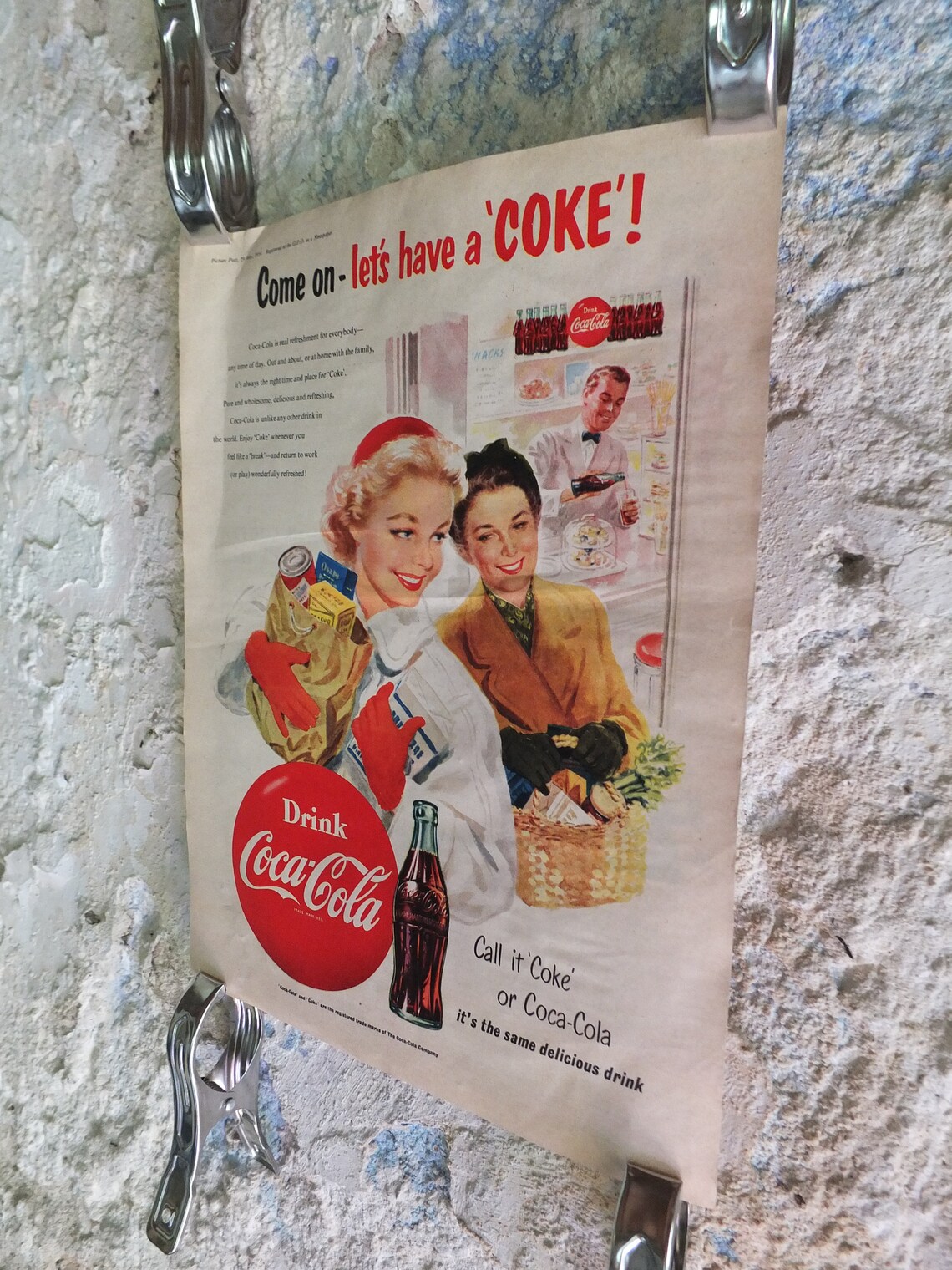 Original Vintage Cocacola Coke Poster Advertising Coca Cola Beverage ...