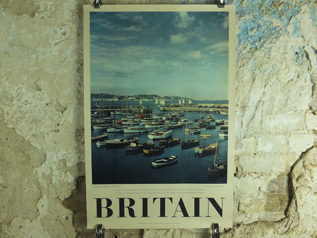 Paignton, Devon Travel Poster, Torbay, Britain, Devonshire, Harbour ...