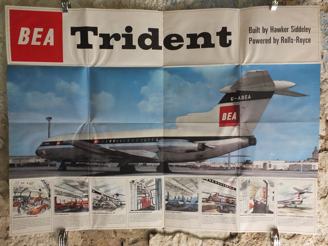 Original Vintage BEA Trident Poster British European Airways HS121 ...