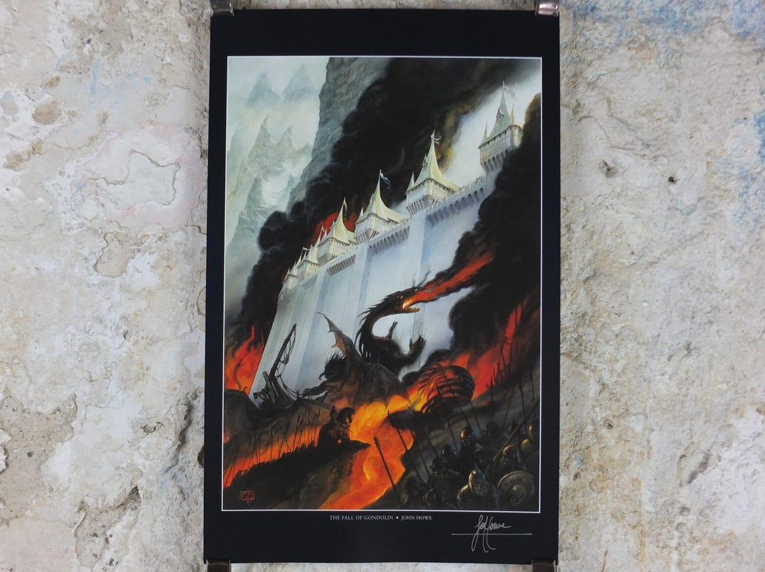 Hand Signed John Howe the Fall of Gondolin Poster, 1999 Tolkien ...
