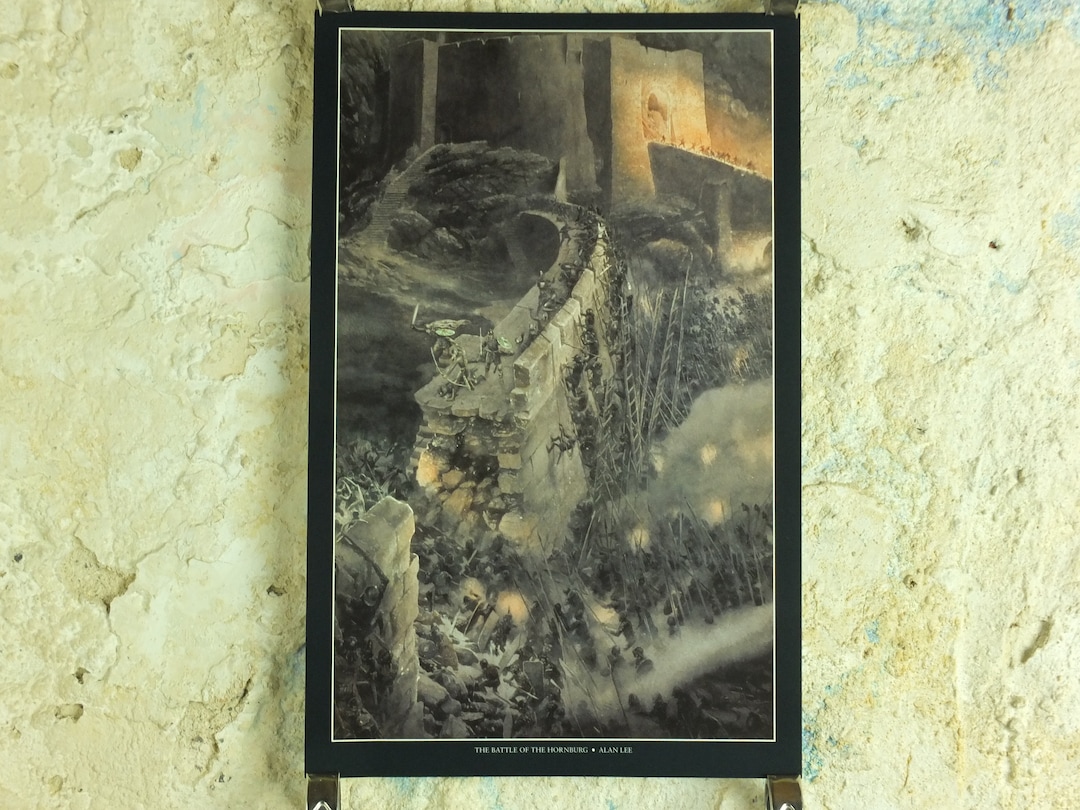 1999 Battle of the Hornburg Poster, by Alan Lee, Helms Deep Rohan ...