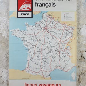 1971 France SNCF Rail Map Poster, French National Railways, Lignes ...