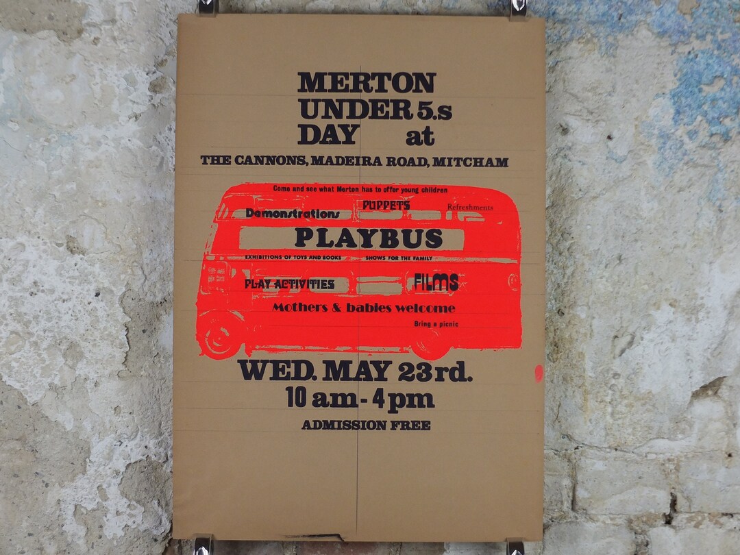 Merton Playbus Poster, Under 5s Day, the Cannons, Madeira Road, Mitchem ...