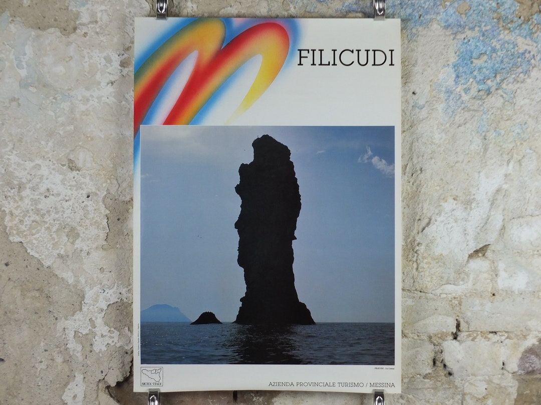 1980s La Canna Filicudi Italy Travel Poster, Messina Strait, Island ...