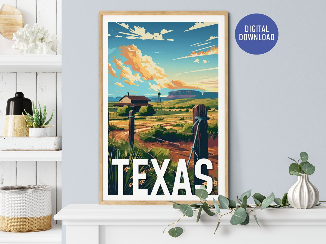 Texas Ranch Landscape Art Print, Rustic Farmhouse and Prairie Poster ...
