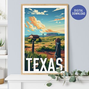 Texas Ranch Landscape Art Print, Rustic Farmhouse and Prairie Poster ...