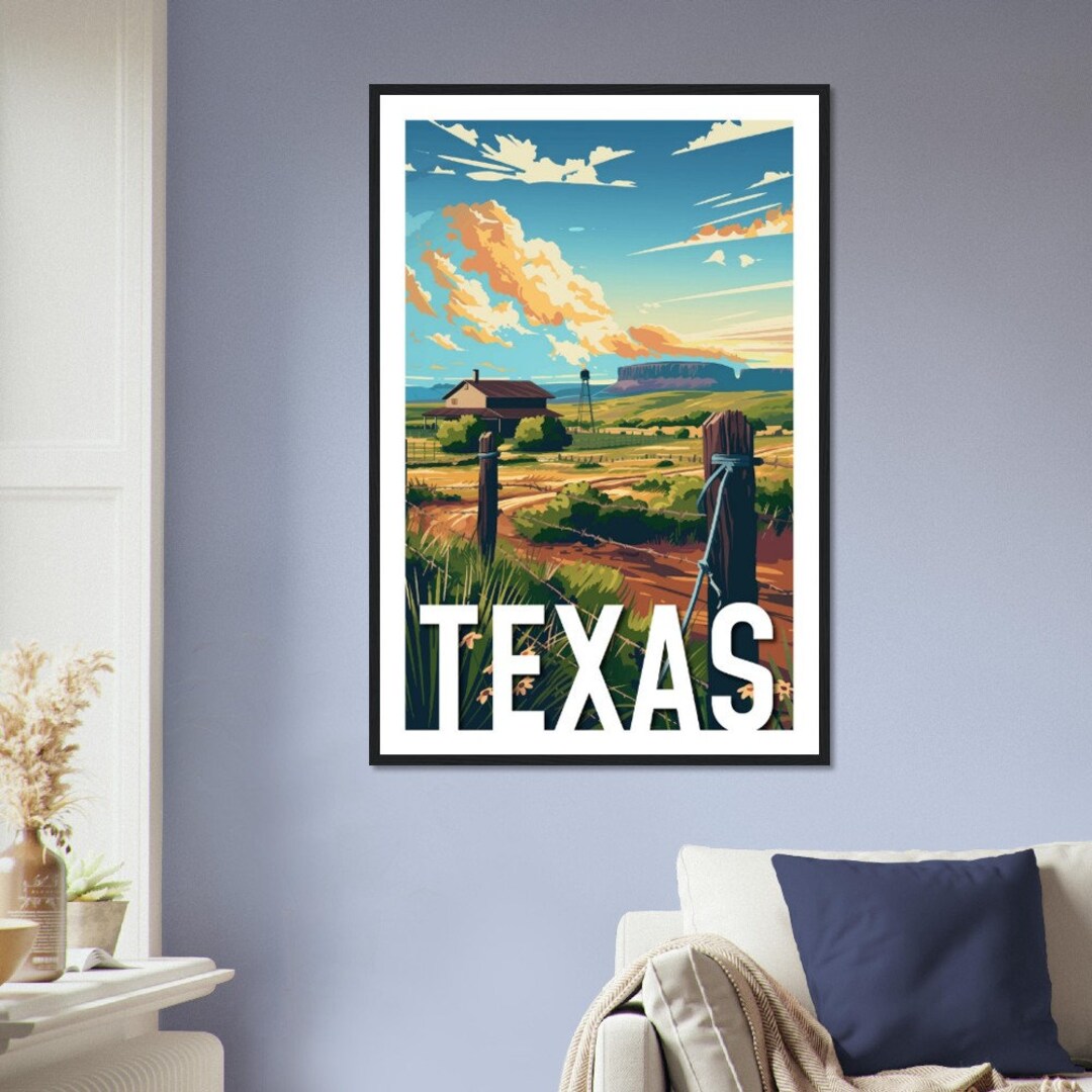 Framed Texas Ranch Landscape Art Print, Rustic Farmhouse and Prairie ...