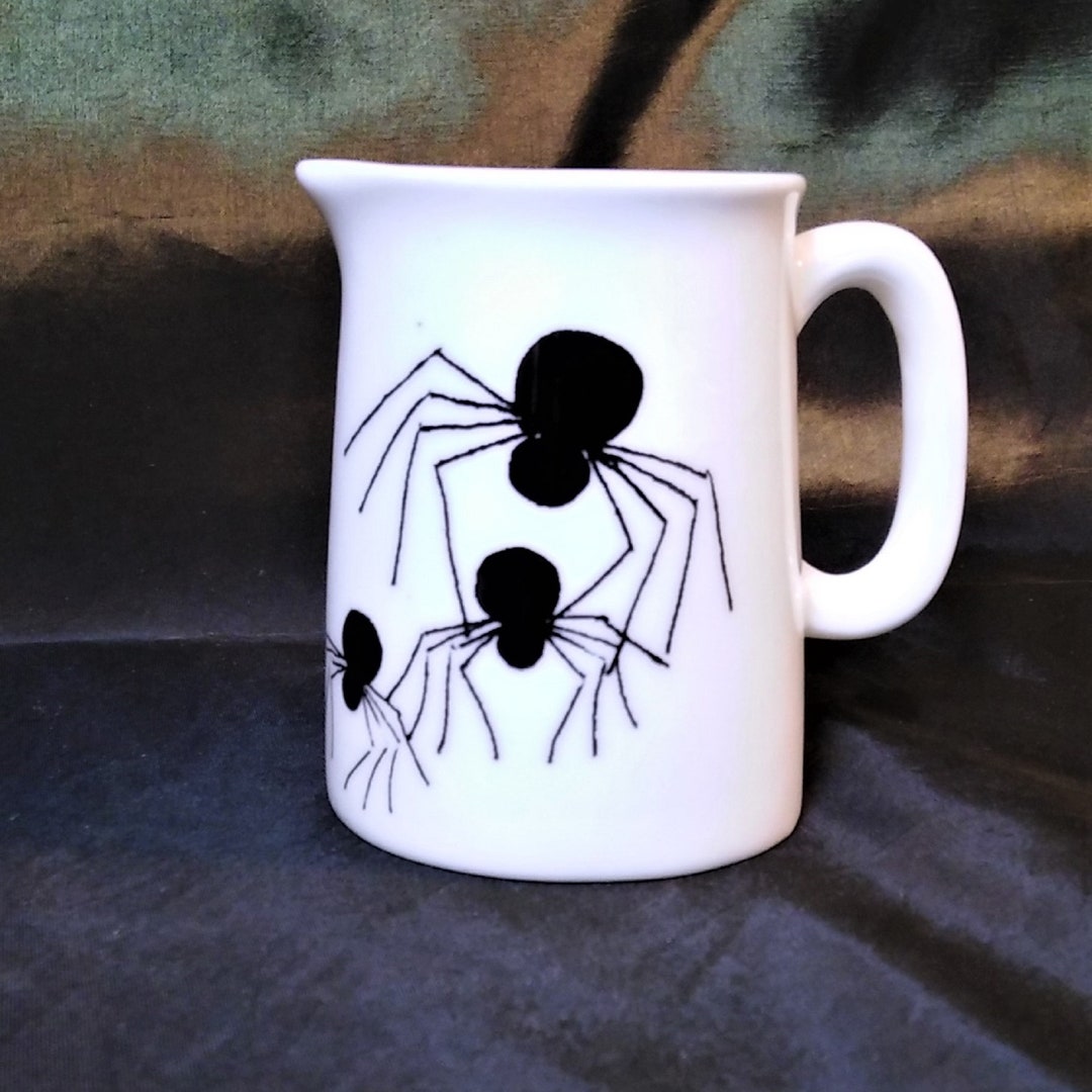 Halloween - Spider Jug Quarter Pint White Bone China With Black Spiders ...