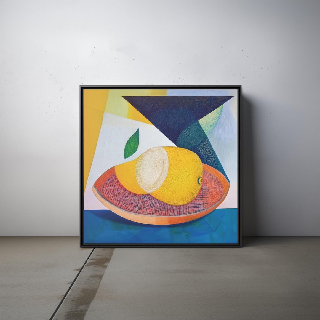 Cubist Lemon, Framed Abstract Canvas Print | Citrus Fruits Art | Square ...