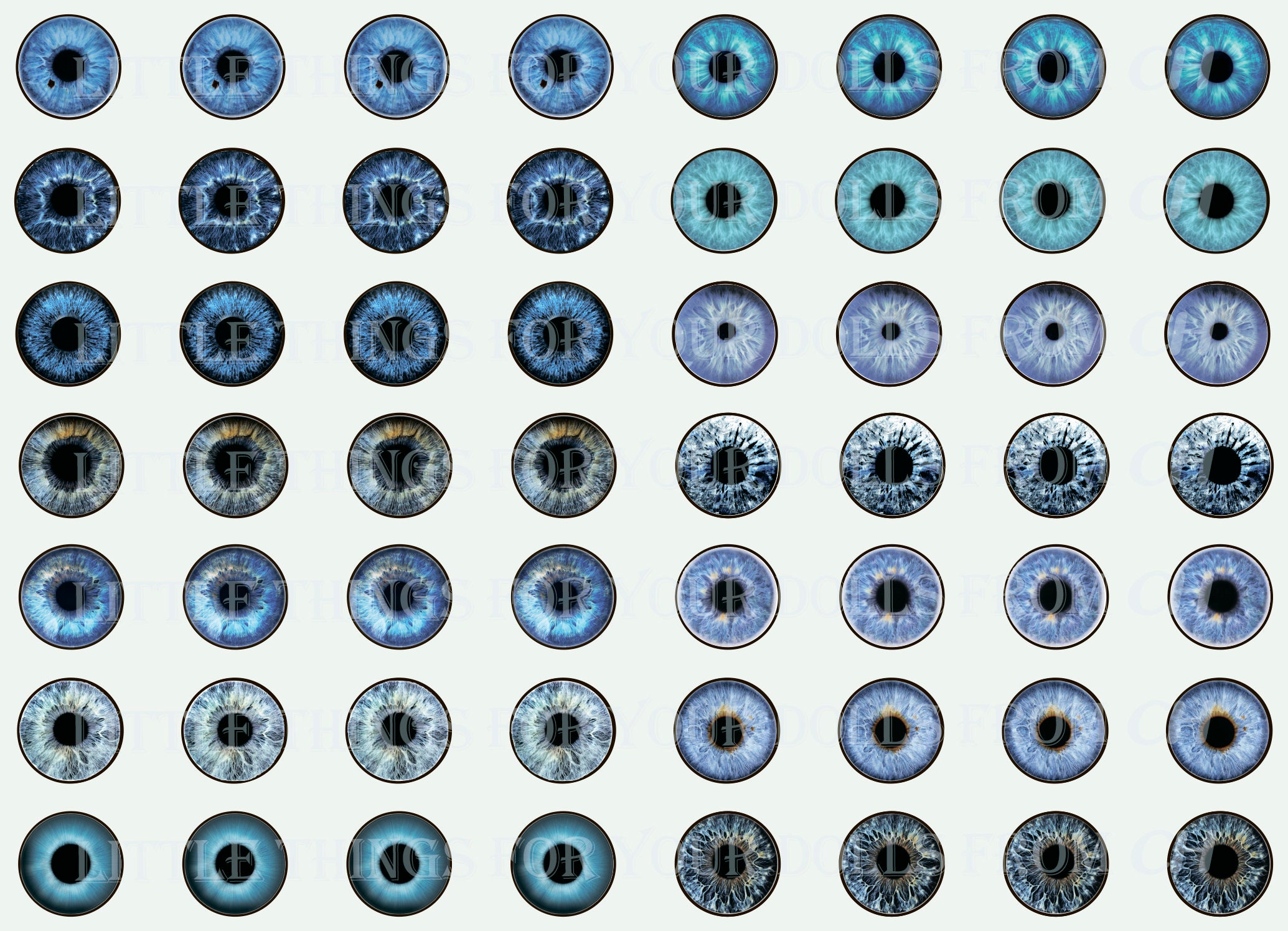 Printable Eye Chip Designs - 14mm Realistic Eyes for Blythe Doll - Blue ...