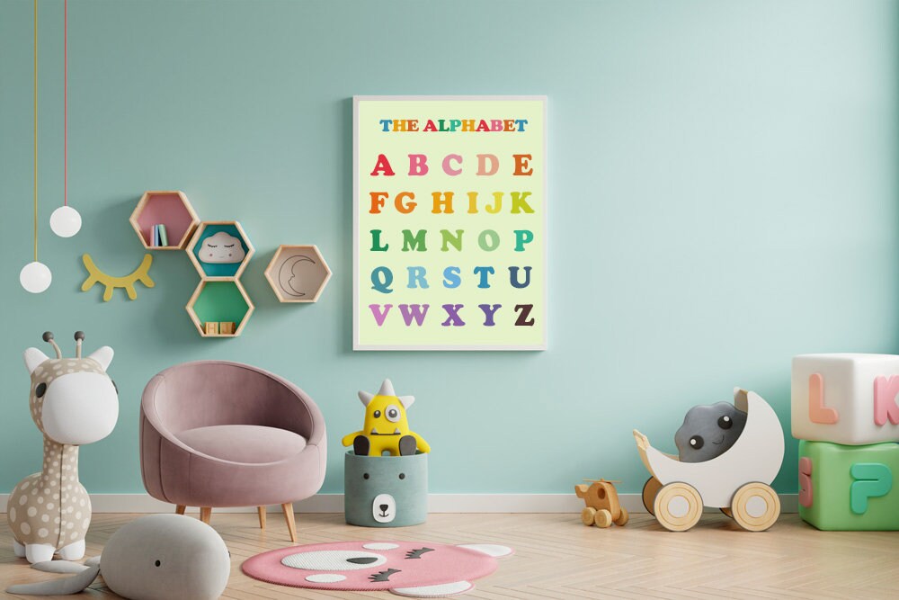 ABC Poster, Rainbow Alphabet Print, Nursery Alphabet Printable Wall Art ...