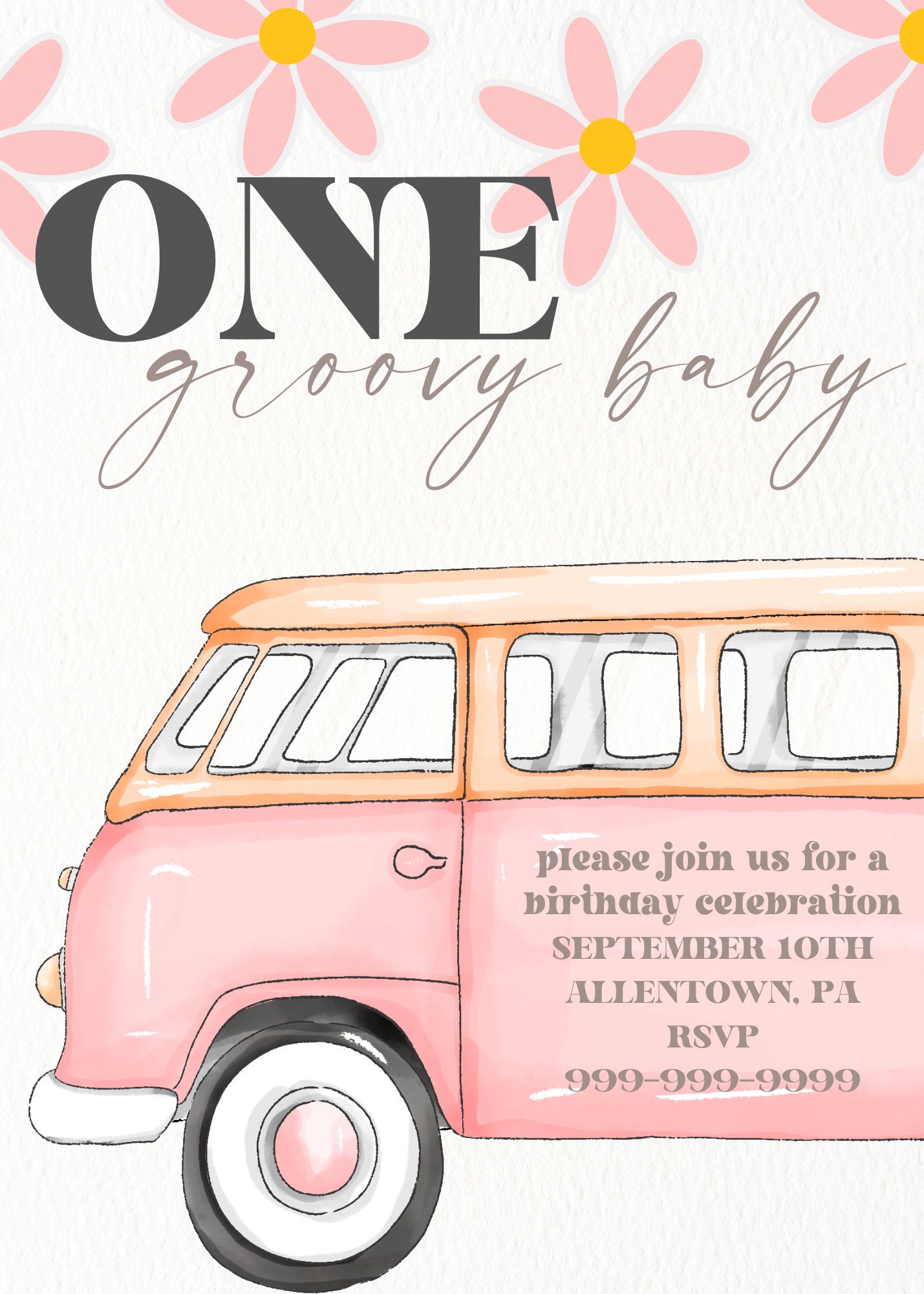 ONE Groovy Baby I Printable Instant Download I Editable Template - Etsy