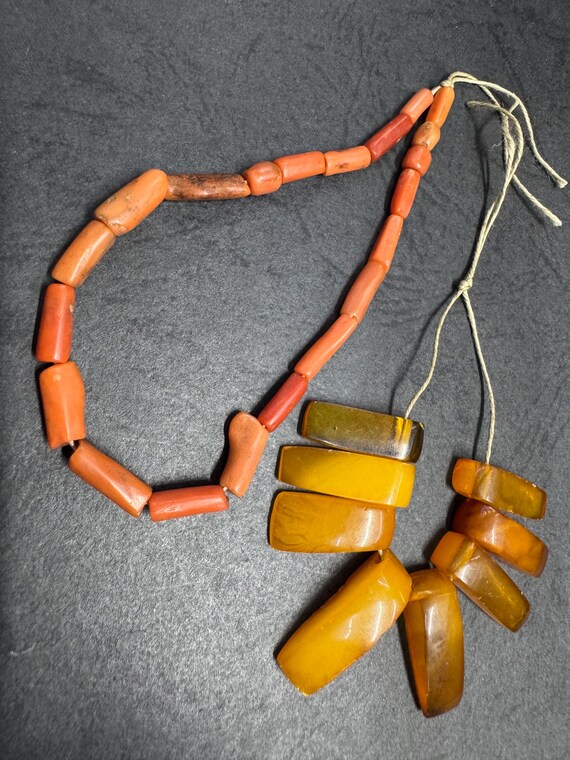 Antique Mediterranean Coral & Baltic Amber Pendant - Gem