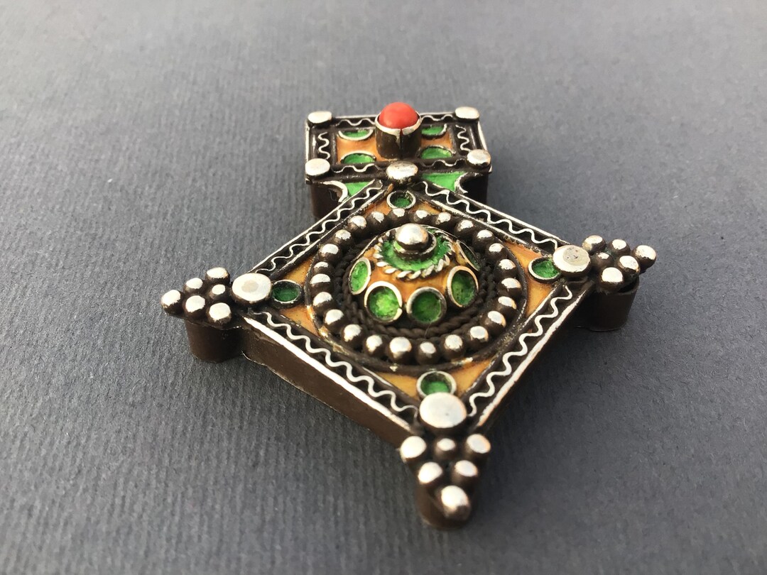 Berber Silver Enamel Cross,berber Enamel Boughdad,berber Jewelry,berber ...