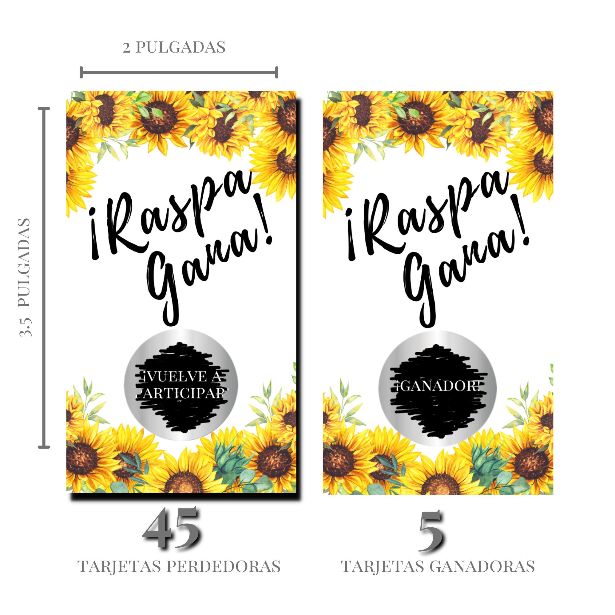 Bridal Shower Games in Spanish raspa Y Gana Sunflowers Cards 50 Cards ...