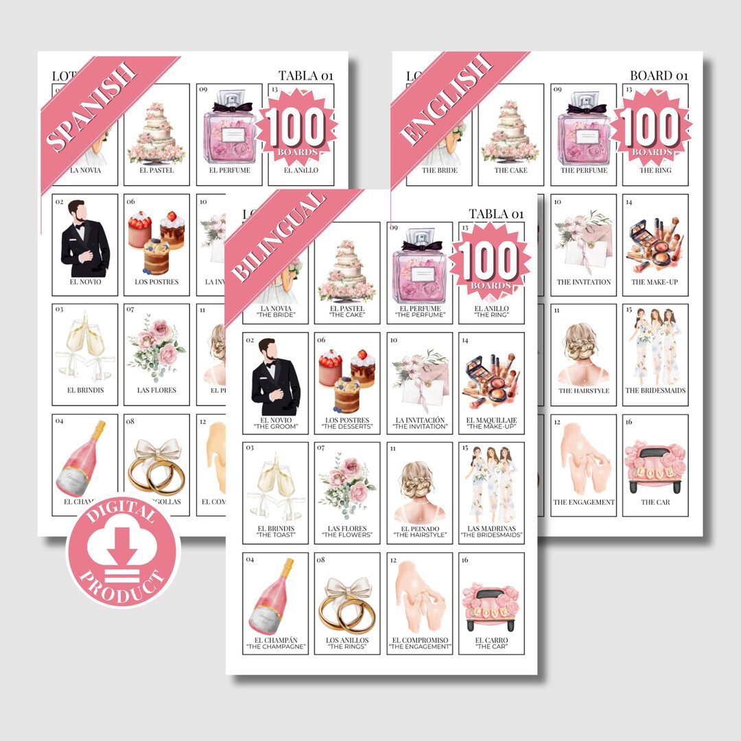 Despedida De Soltera Loteria Juegos 100 Tableros - Juegos Para Boda ...