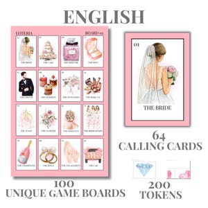 Bridal Shower Games Loteria - English - 100 Board Games - Wedding Games ...