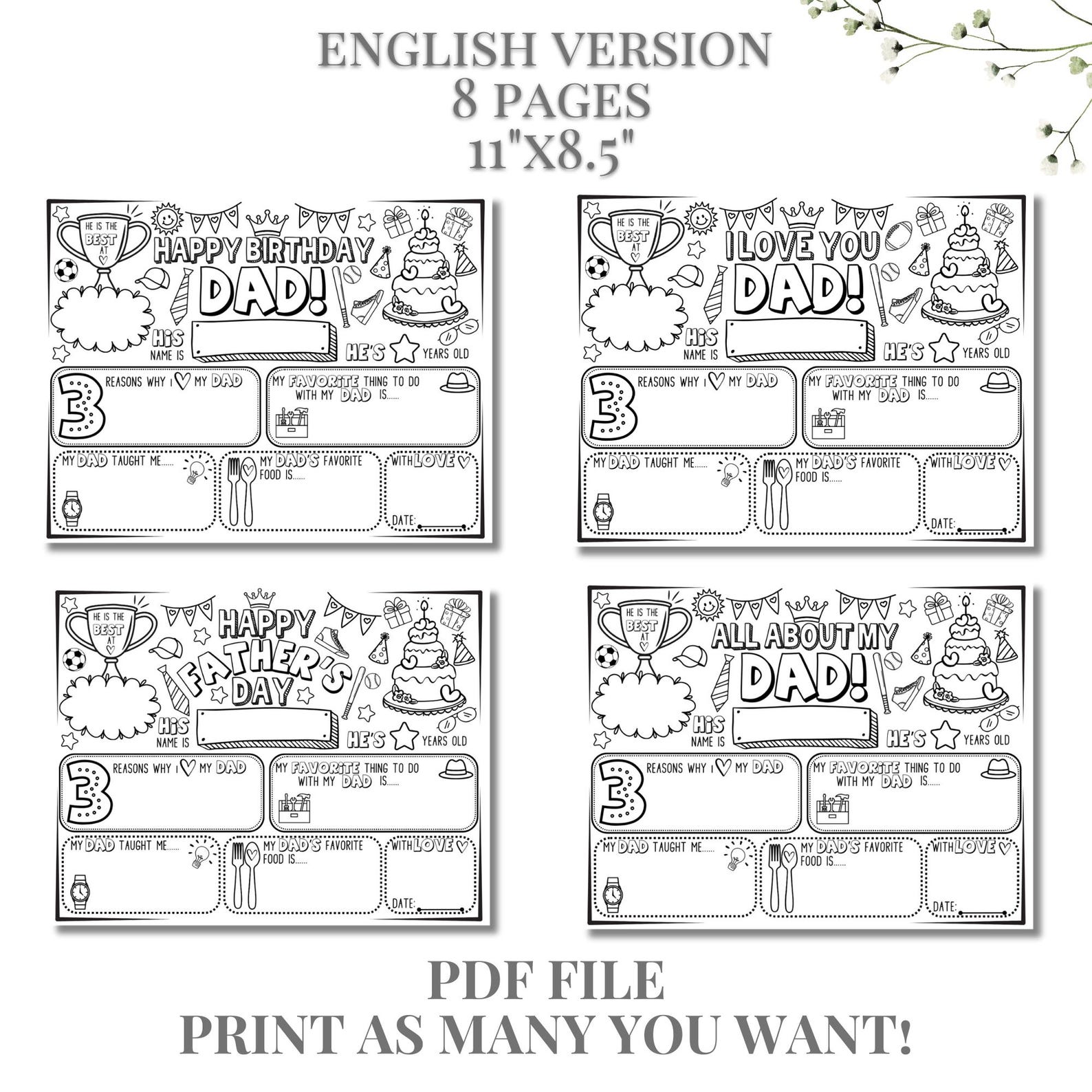 Happy Birthday Dad Coloring Page | Happy Birthday Dad Placemat Activity ...