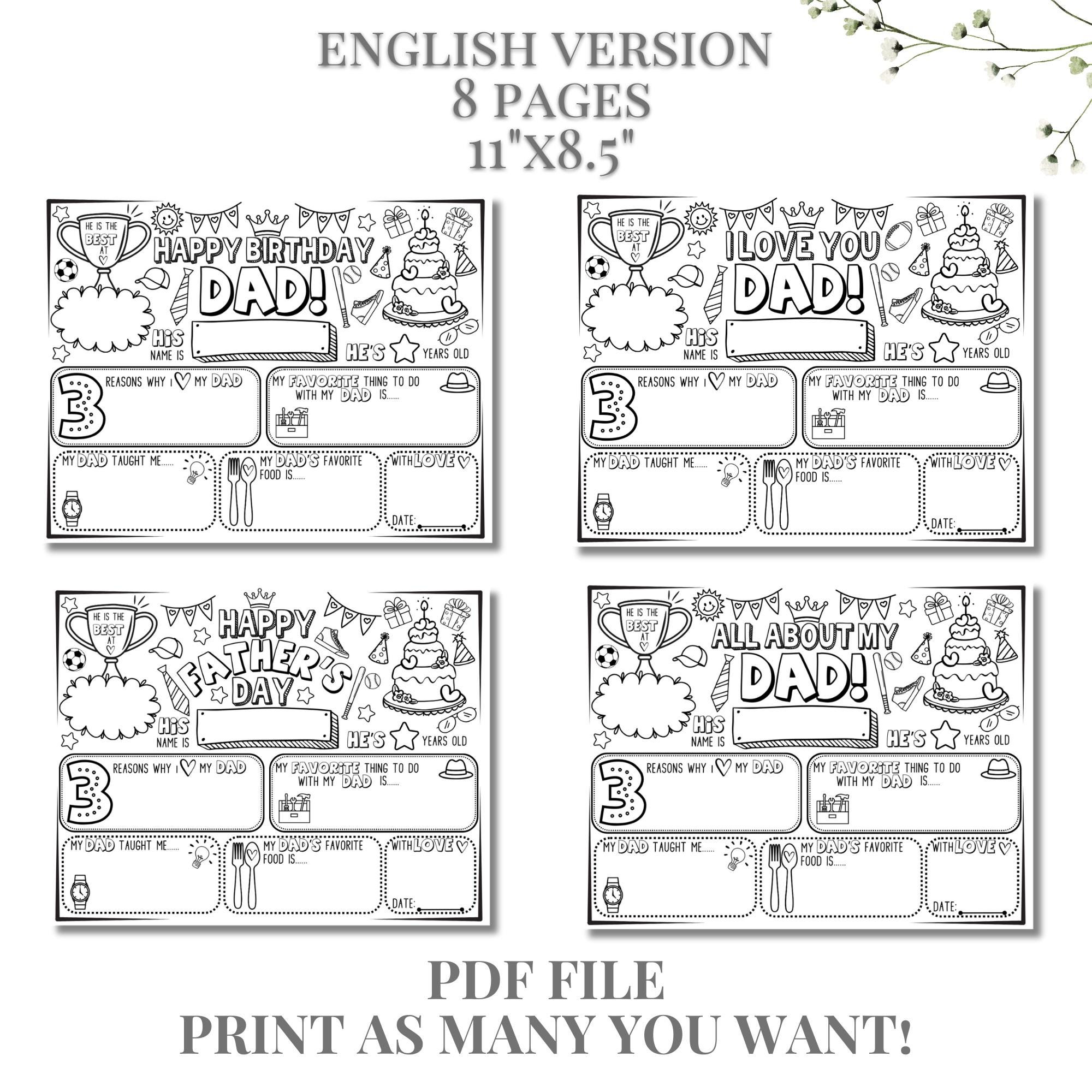 Happy Birthday Dad Coloring Page | Happy Birthday Dad Placemat Activity ...