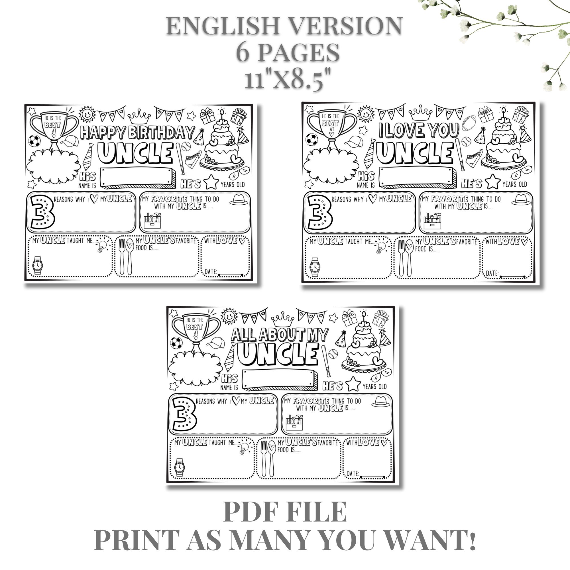Happy Birthday Uncle Coloring Page | Printable All About My Uncle Fill ...