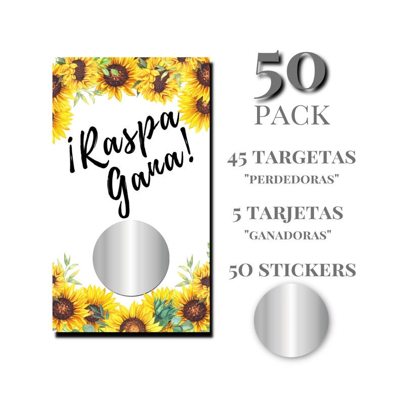 Bridal Shower Games in Spanish raspa Y Gana Sunflowers Cards 50 Cards ...